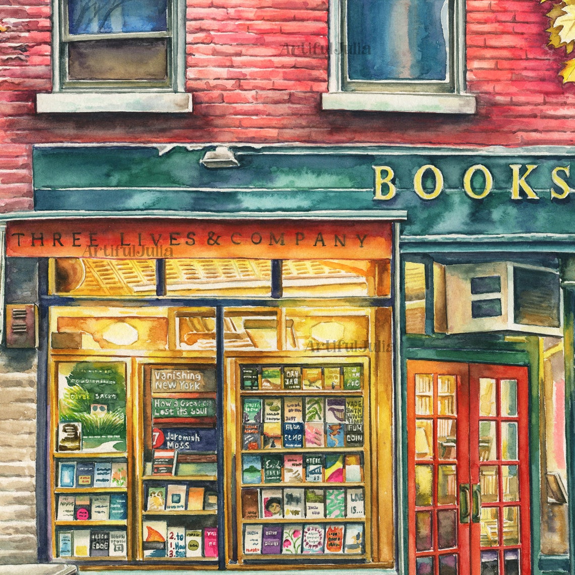 Book Store Art New York Bookshop Art Print of Watercolor - Etsy