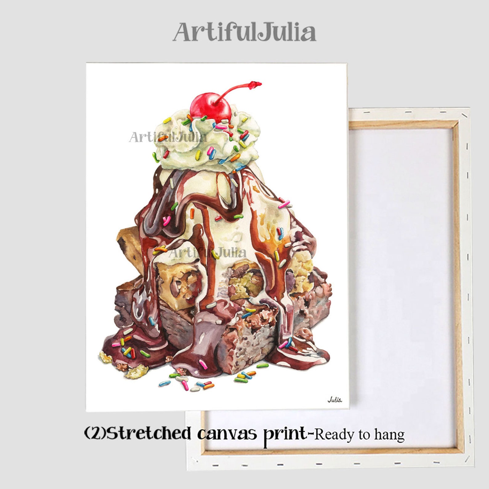 Brownie Sundae Watercolor Painting Food Print Kitchen Art Dessert Print ...