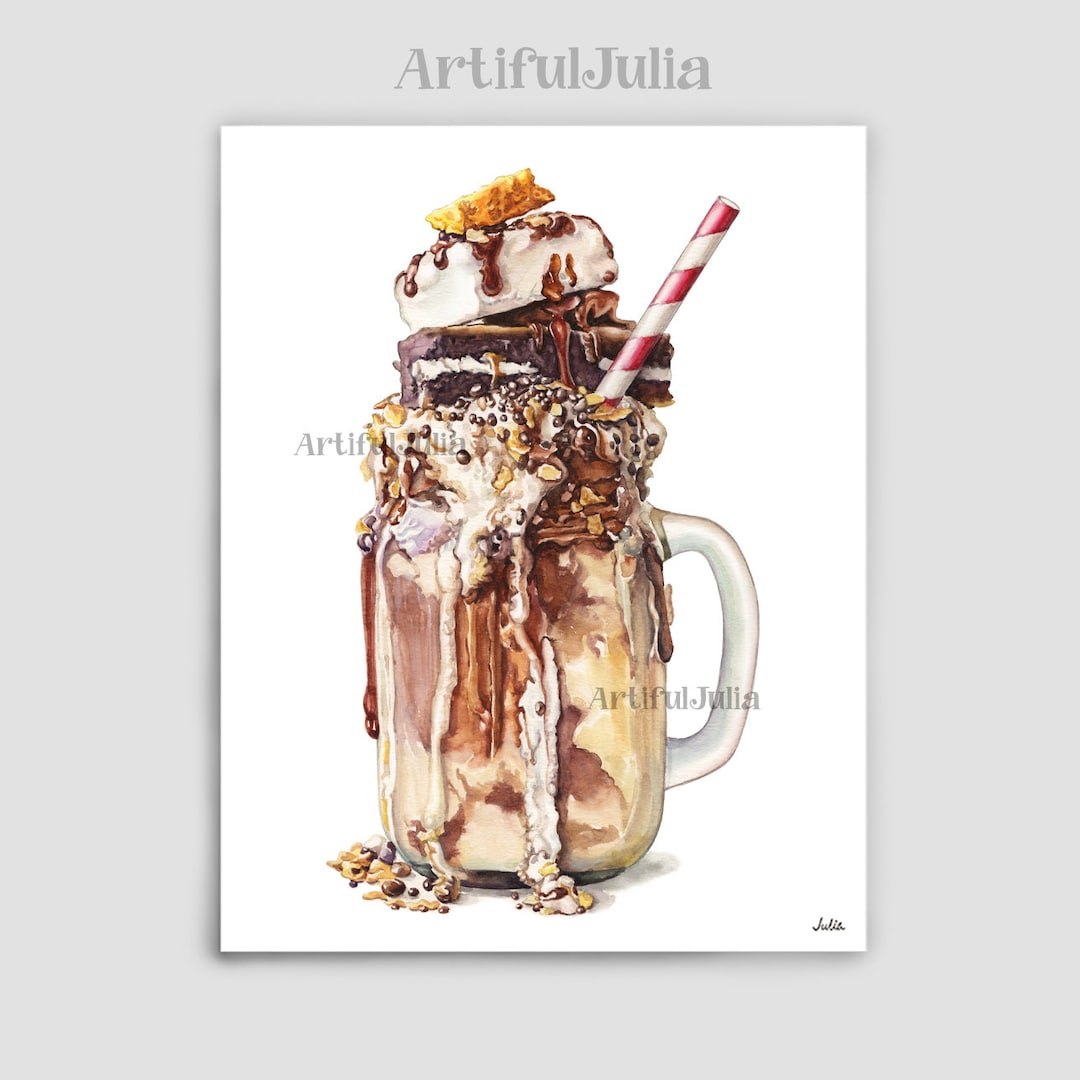 Shake Drink Watercolor Art Print Freakshake Chocolate Monster Shake ...