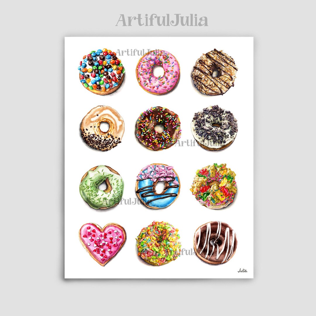 Donut Poster Donut Watercolor Donut Art Print Donut Shop Wall Kitchen ...
