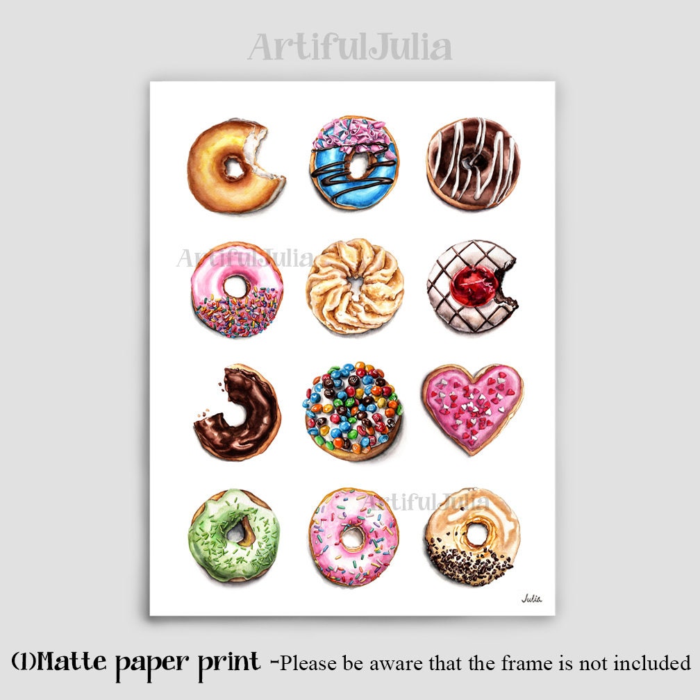Donut Poster Donut Watercolor Donut Art Print Donut Shop Wall - Etsy