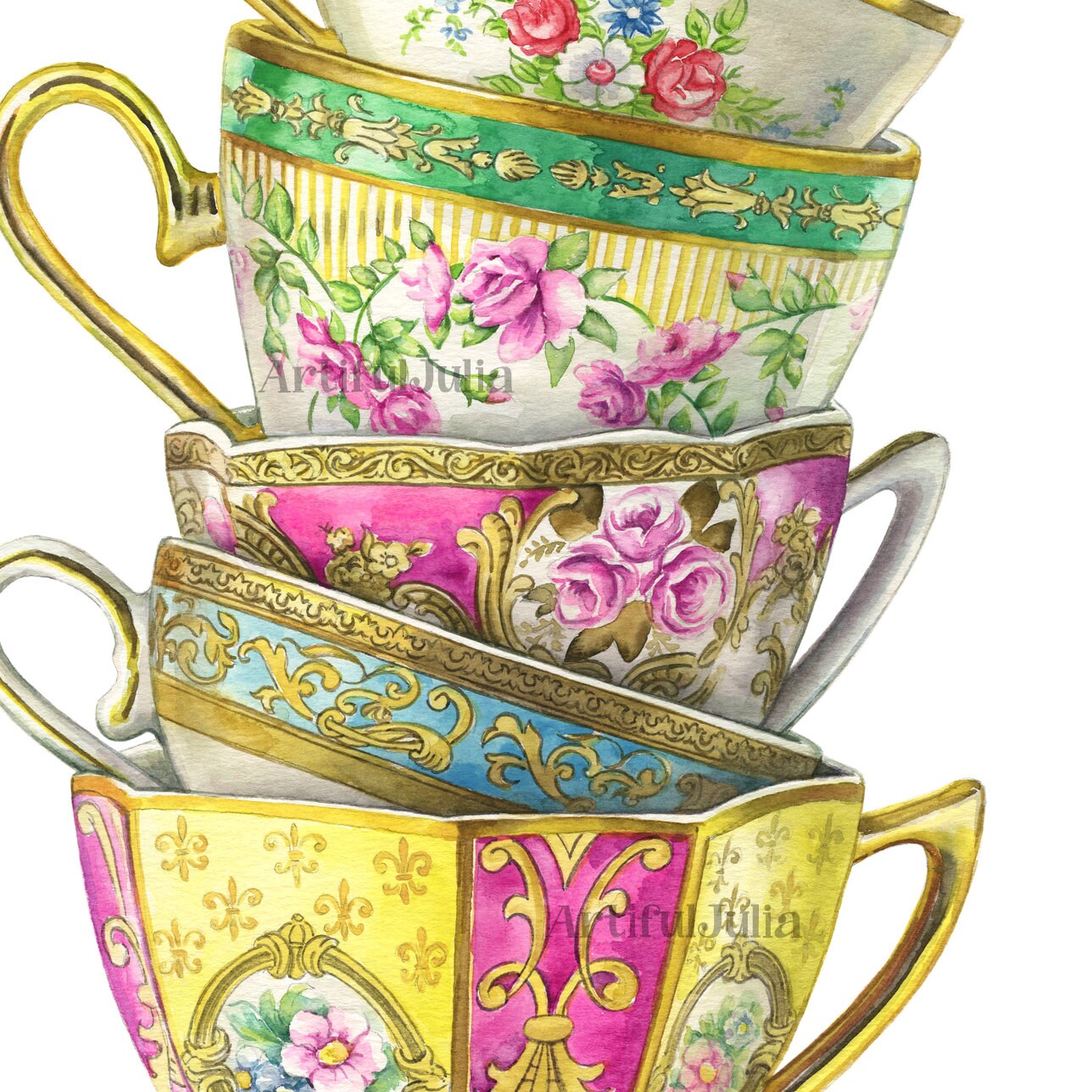 A Stack of Teacups Artwork Kitchen Wall Art Print Stack Teacups ...
