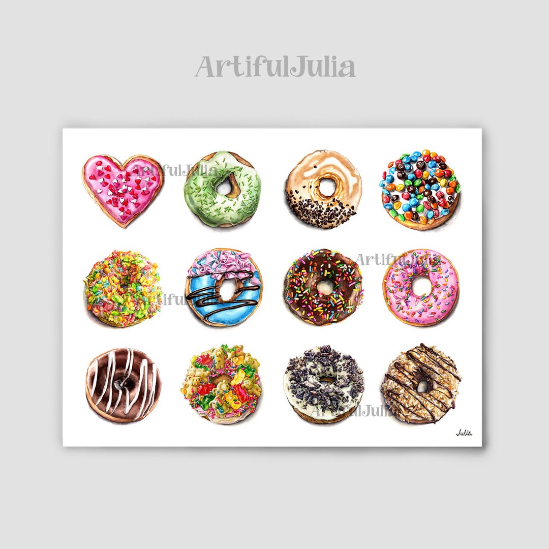 Donut Poster Donut Watercolor Donut Art Print Donut Shop Wall Kitchen ...