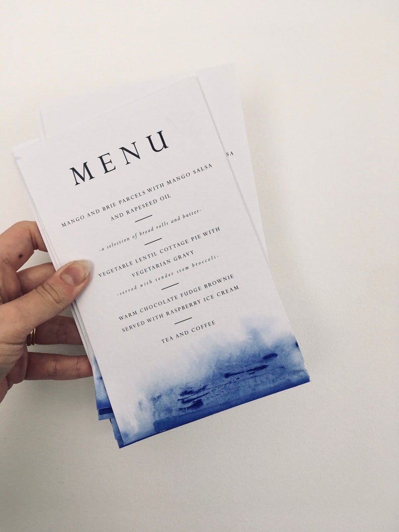 Blue Watercolour Wedding Menus Wedding Breakfast Menus Blue - Etsy