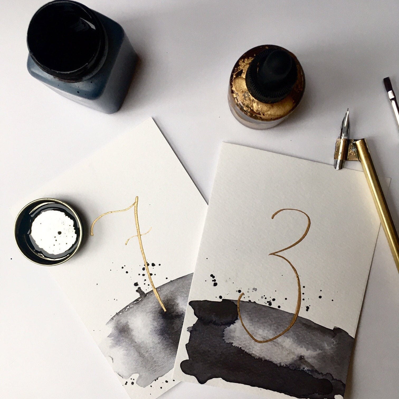 Modern Calligraphy Table Numbers With Watercolour Effect - Etsy UK