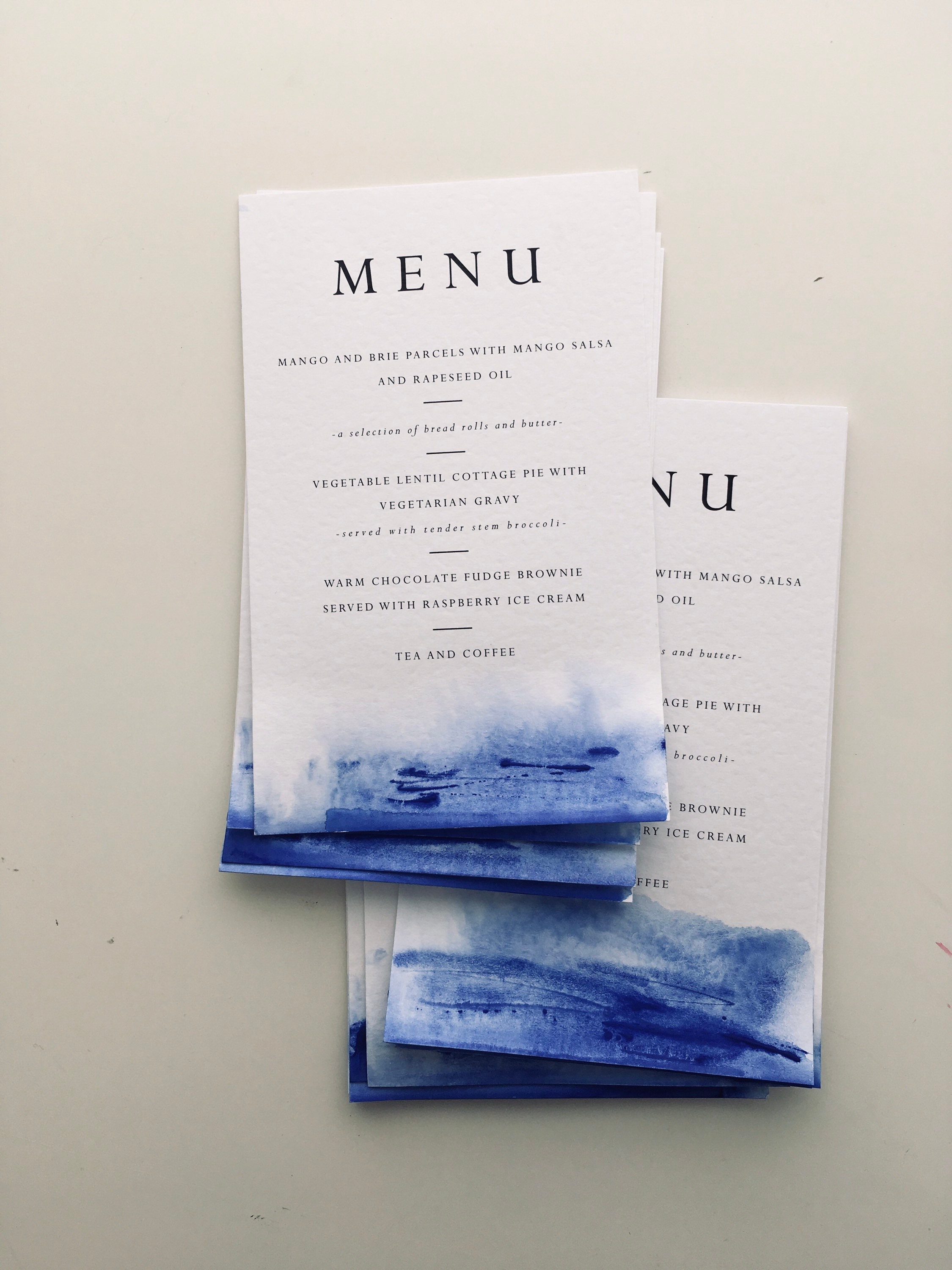 Blue Watercolour Wedding Menus Wedding Breakfast Menus Blue | Etsy