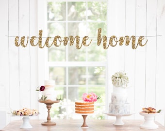 Welcome Home Banner / Gold Glitter Welcome Back Party Sign / - Etsy