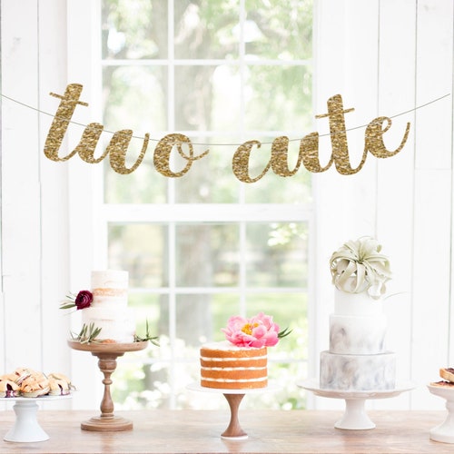 Two Cute Banner Glitter Two Cute Sign Second Birthday - Etsy