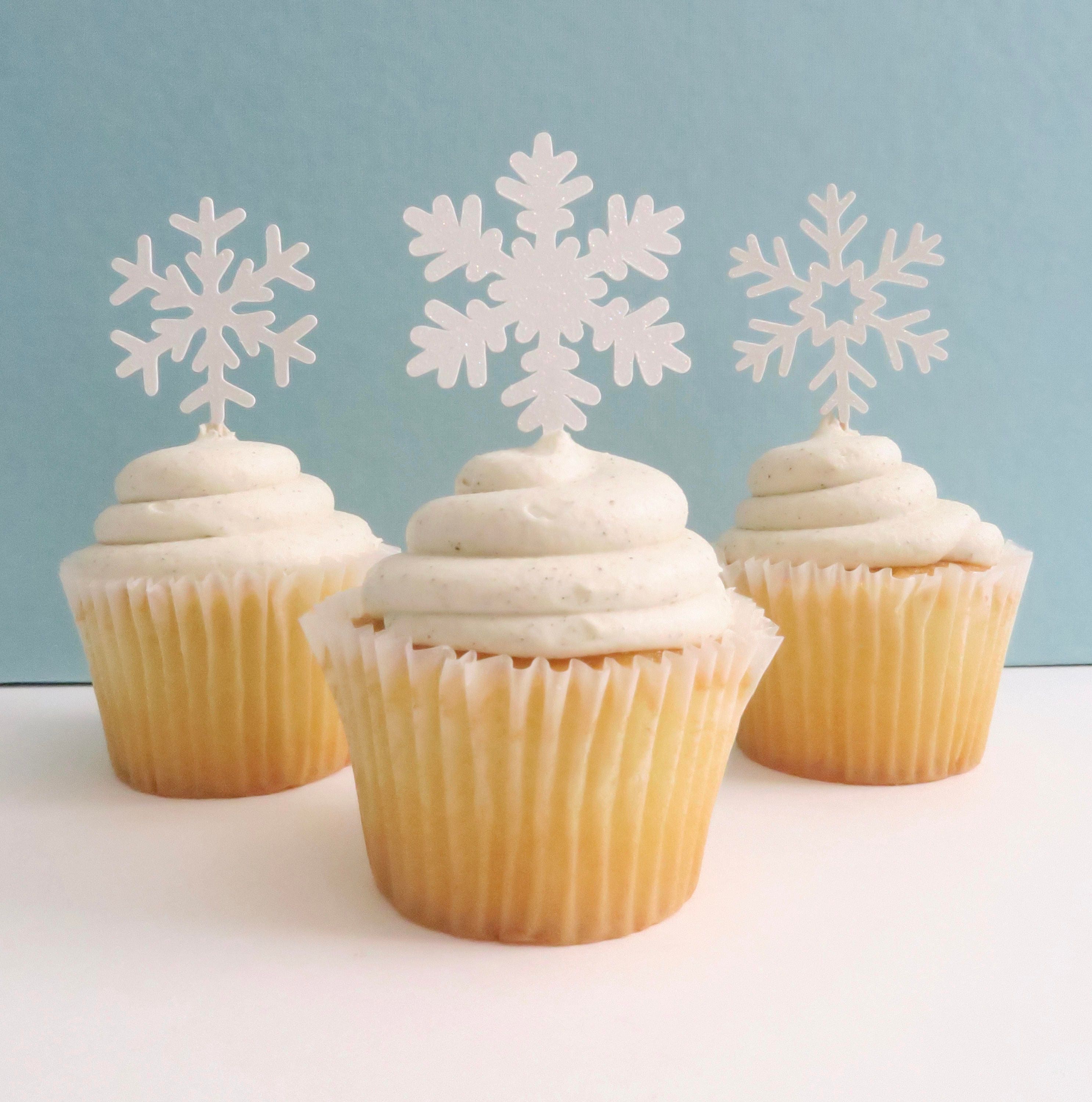 Glitter Snowflake Cupcake Toppers - Winteronederland Party Decoration ...