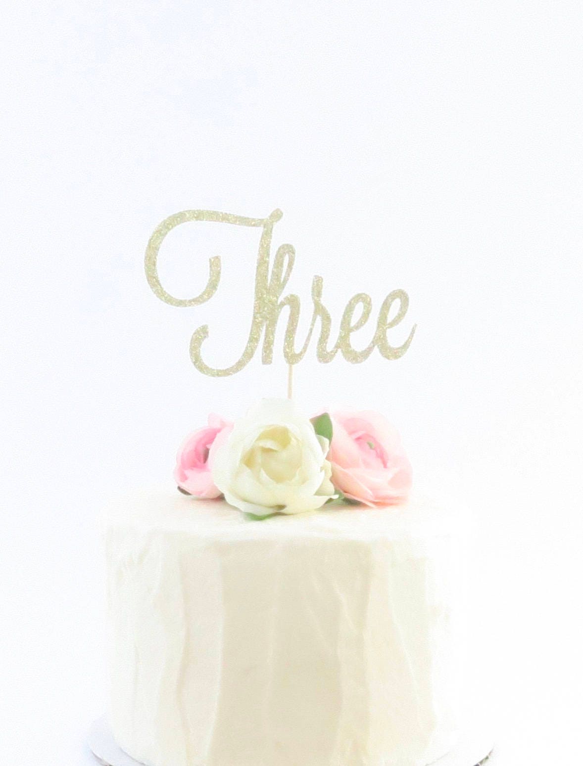 Three Cake Topper Third Birthday Cake Topper Gold Three - Etsy