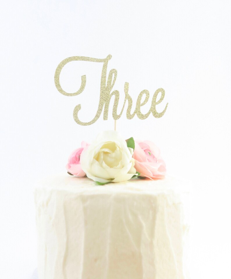 Three Cake Topper Third Birthday Cake Topper Gold Three - Etsy