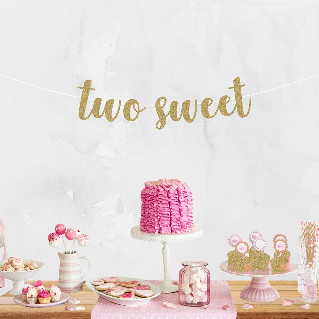 Two Sweet Year Banner Second Birthday Party Banner Donuts and Ice Cream ...