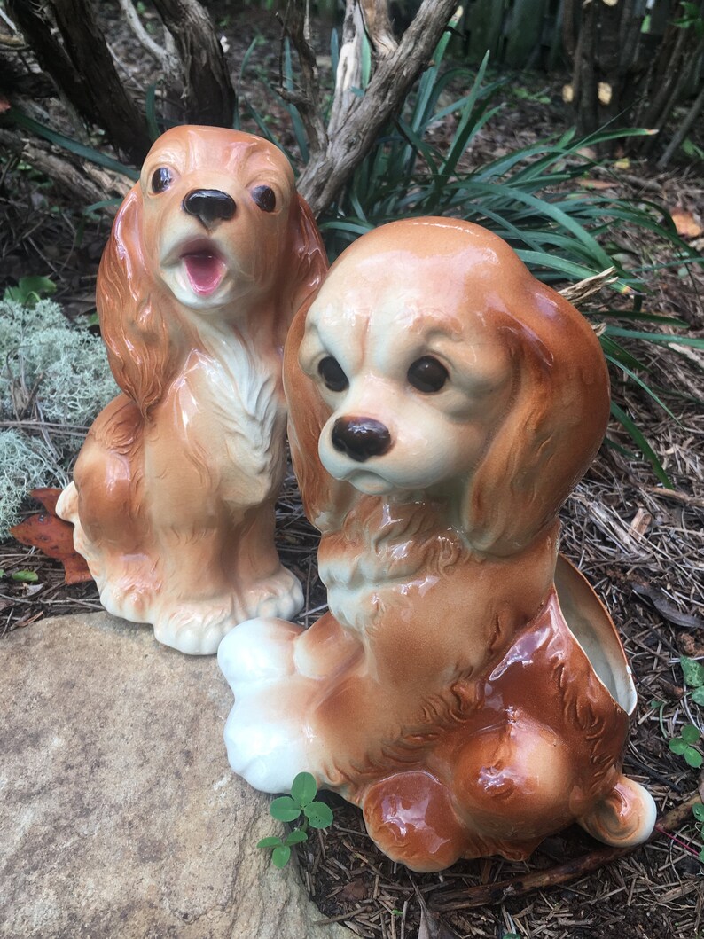 Vintage Royal Copely Cocker Spaniel Ceramic Planters or Pencil Holders ...