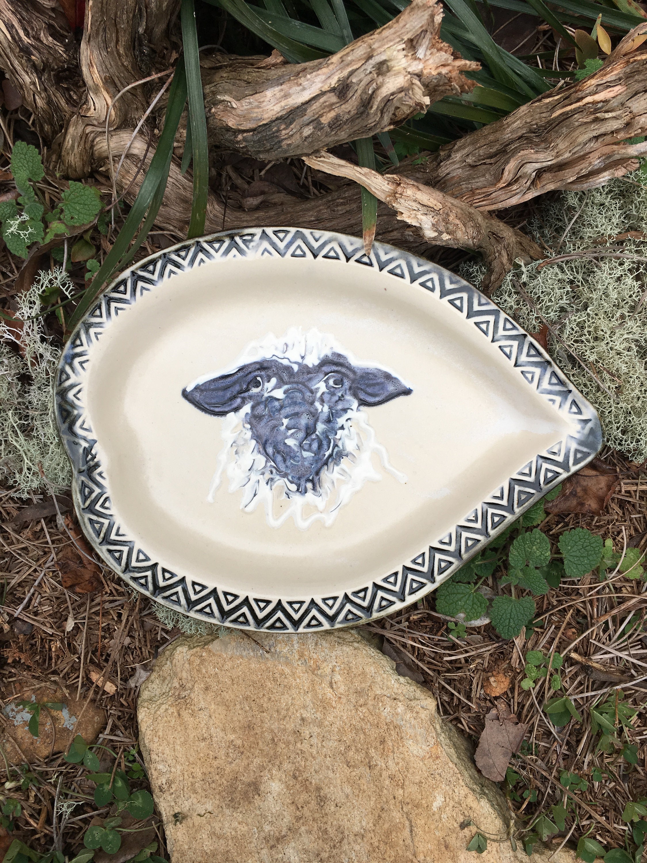 Art Pottery Tray Wooly Sheep Hand Painted Signed MKB - Etsy