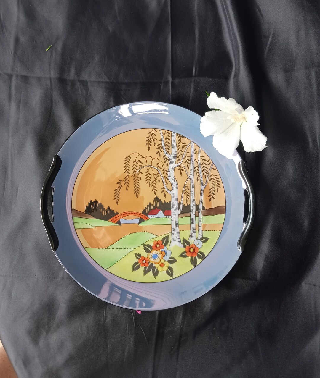 Noritake Lustre Plate With Handles Willow Theme Red Label Morimura - Etsy