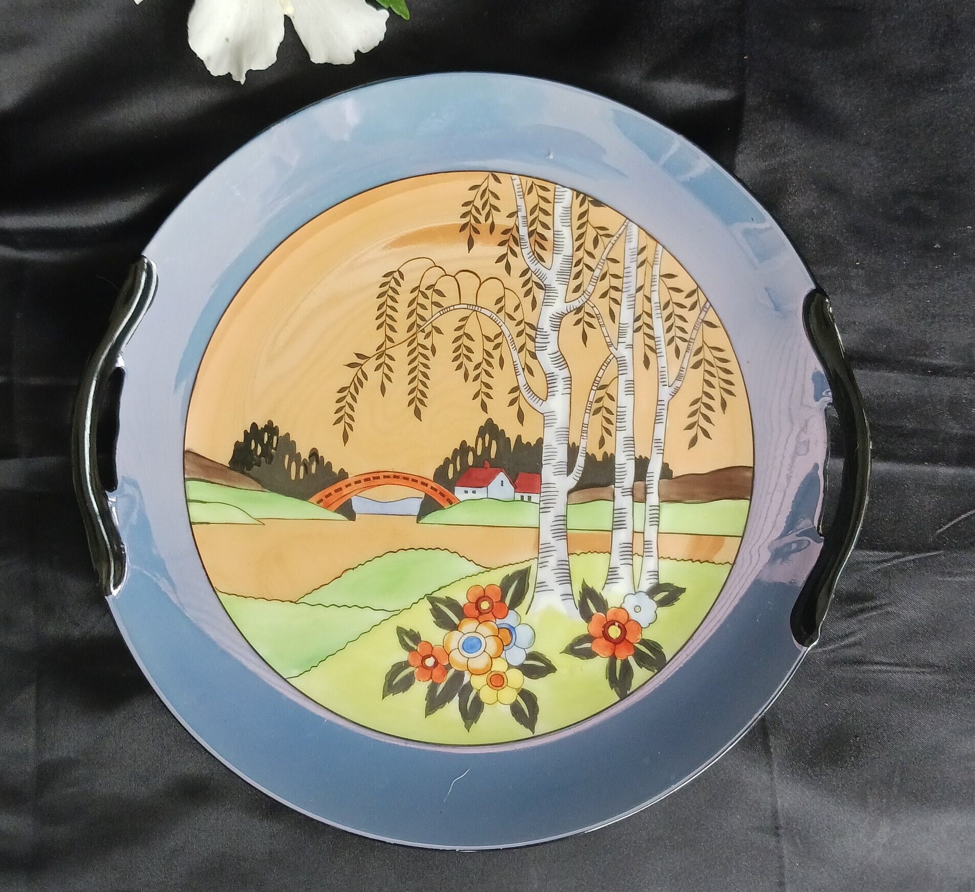 Noritake Lustre Plate With Handles Willow Theme Red Label Morimura - Etsy