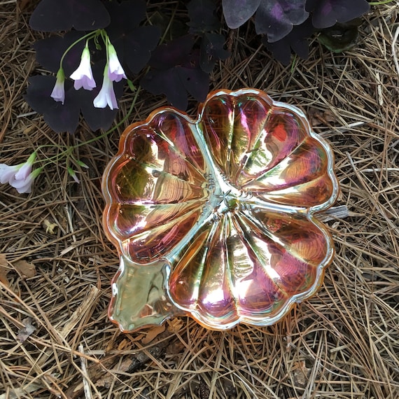 Peach Lustre Shamrock Dish by Anchor Hocking Vintage | Etsy