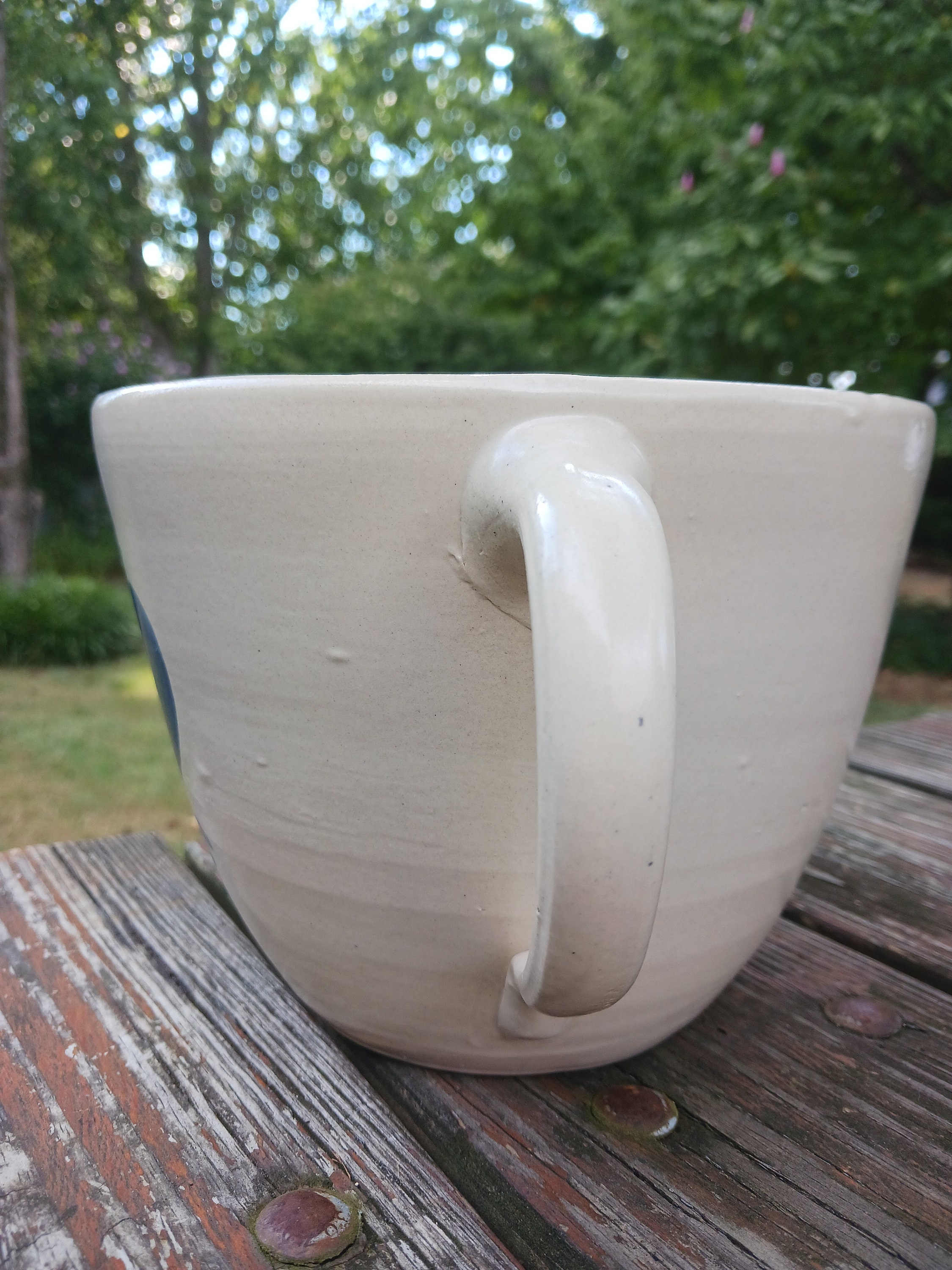 Large Pottery Mixing Bowl With Handle and Spout Blue Heart 8 Cup - Etsy