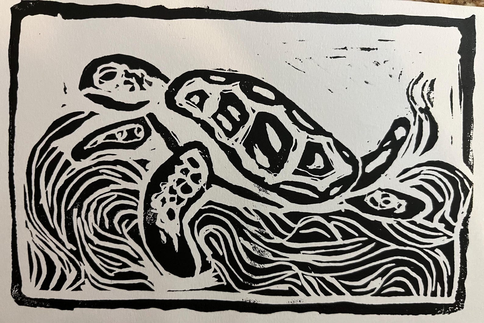 Sea Turtle Block Print, Lino Print, ORIGINAL Print, Hand Pressed Print ...
