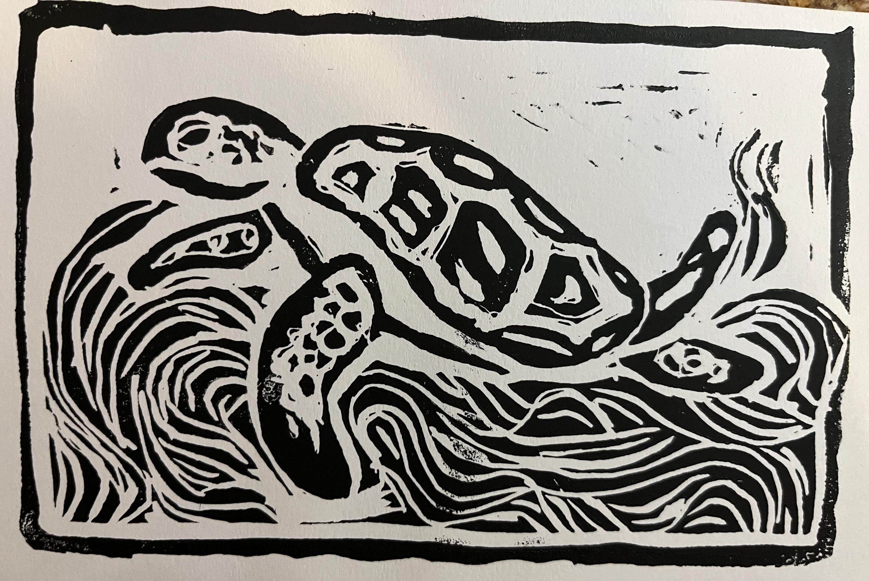 Sea Turtle Block Print, Lino Print, ORIGINAL Print, Hand Pressed Print ...