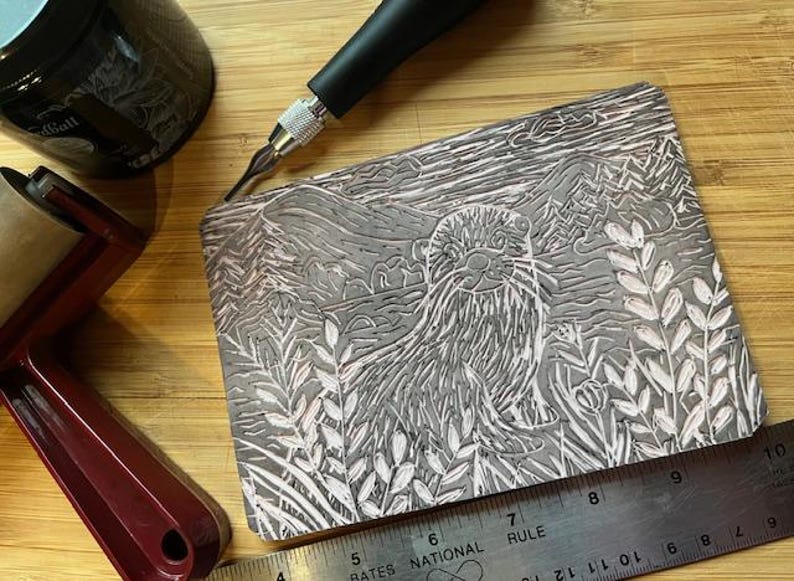 River Otter Print, Block Print, Nature Art, Wall Art, Limited Edition ...
