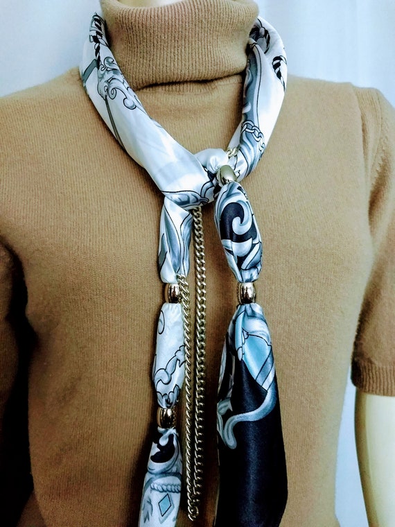 Vintage Neck Wrap Rolled Silver Chain Décor Scarf/Sta… - Gem
