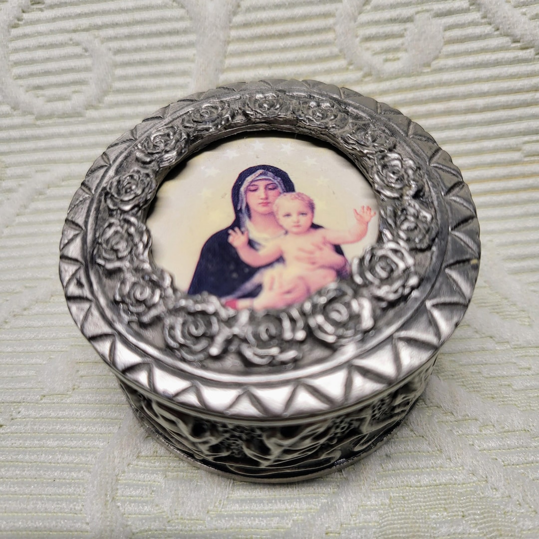 Vintage Religious Trinket Box/silver Embossed Pewter Jewelry Box With ...