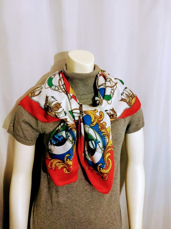 ITALIAN Large Square Sailing Pattern Scarf/Big Square… - Gem