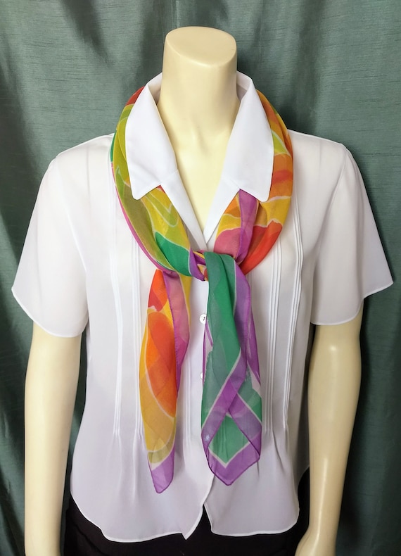 ITALIAN Big Square Scarf/Unique Modern Flowers Multic… - Gem