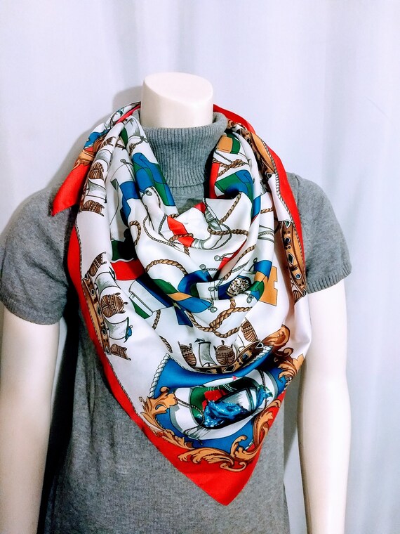 ITALIAN Large Square Sailing Pattern Scarf/Big Square… - Gem