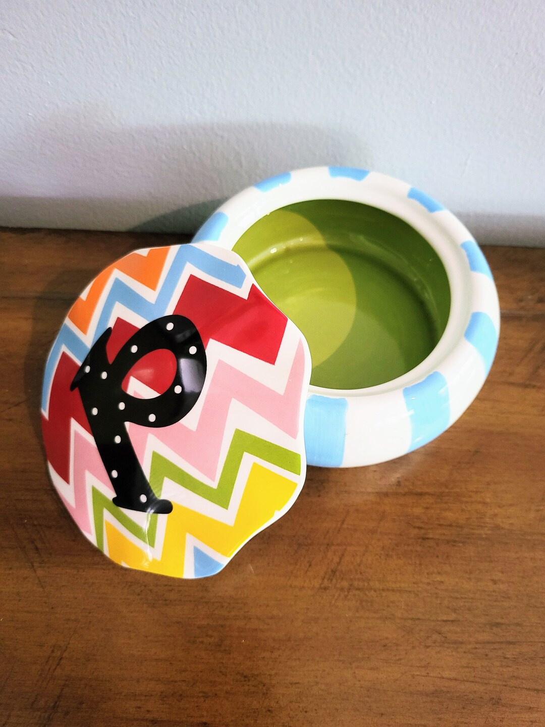 Modern Ceramic Jewelry Box With Lid/colorful Hand Painted Zig Zag ...