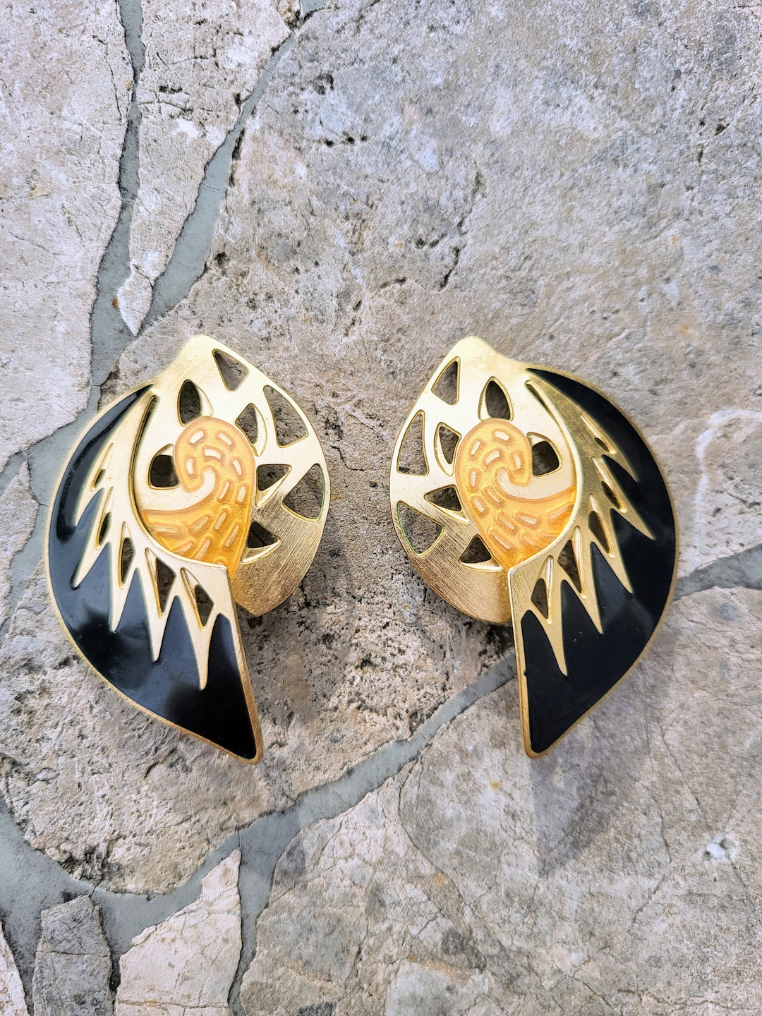 EDGAR BEREBI Huge Vintage Statement Stud Earrings/lightweight Gold and ...