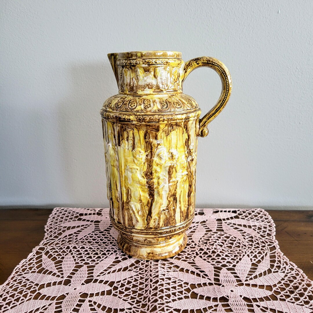 Vintage 1973 Bennington Glaze Stoneware Ceramic Pitcher/molded Figurine ...