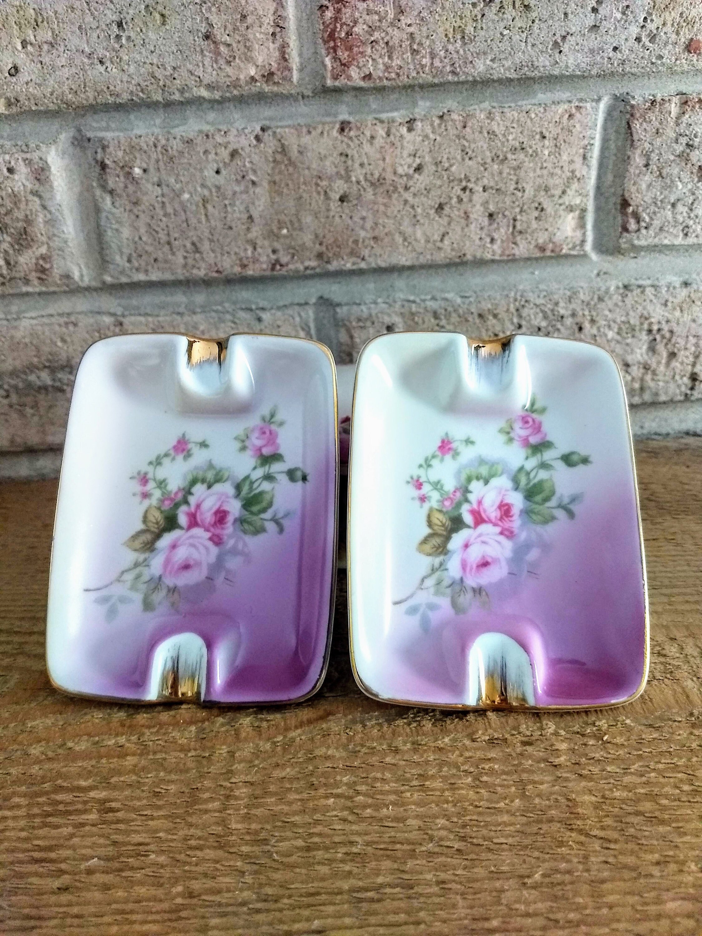 Authentic LEFTON China Porcelain Ashtray Set,hand Painted Cigarette Box ...