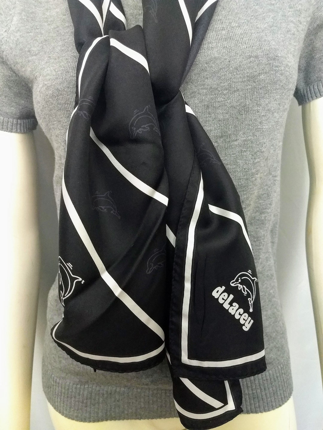 PURE SILK Signature Miami Dolphin Scarf/black and White Sports Fans ...