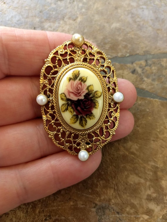 Antique Gold Victorian Rose Oval Porcelain Cabochon … - Gem