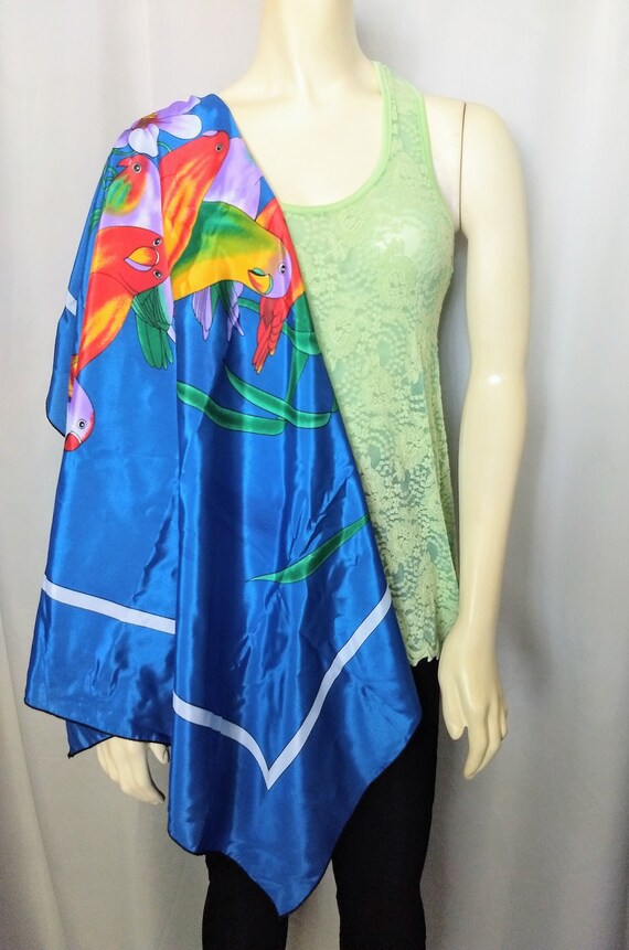 Large Royal Blue Tropical Print Square Scarf/Vibrant … - Gem
