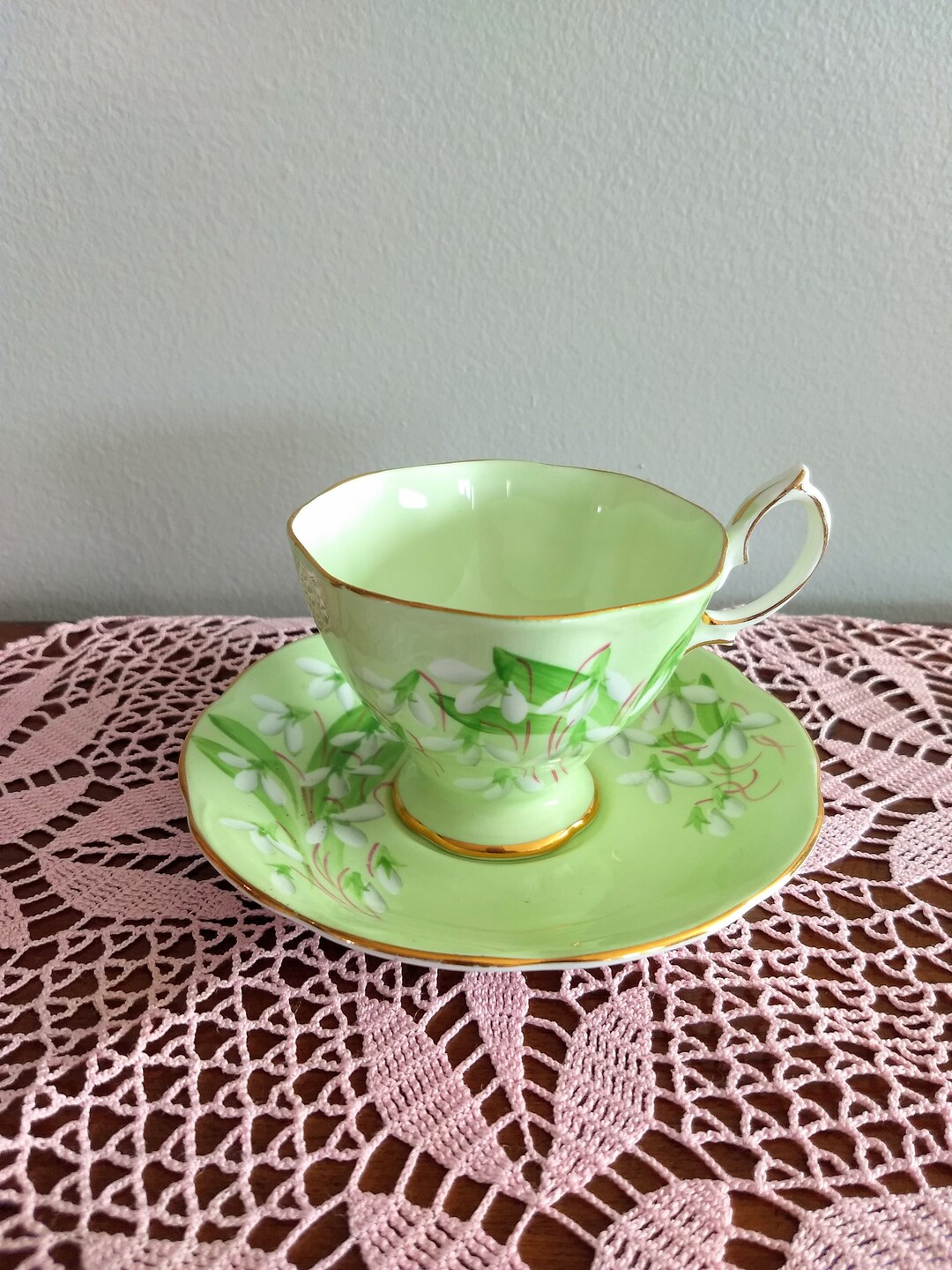 ROYAL ALBERT Laurentian Snowdrop Tea Set/rare Collectible Green & White ...