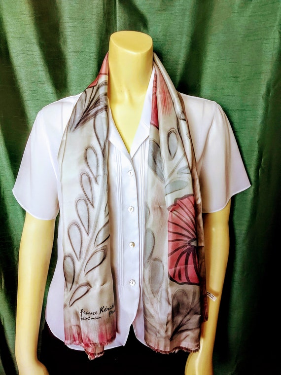 PURE SILK FRENCH Designer Scarf/Hand Painted Pastel B… - Gem