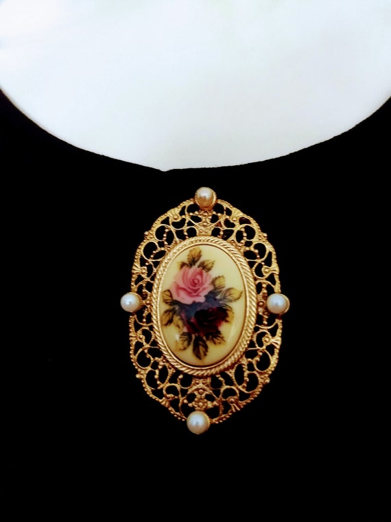 Antique Gold Victorian Rose Oval Porcelain Cabochon … - Gem