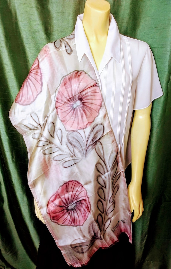 PURE SILK FRENCH Designer Scarf/Hand Painted Pastel B… - Gem