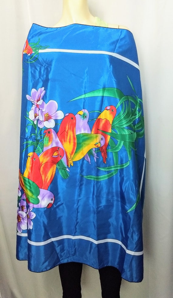 Large Royal Blue Tropical Print Square Scarf/Vibrant … - Gem