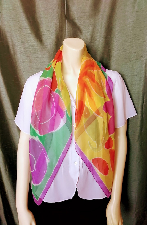 ITALIAN Big Square Scarf/Unique Modern Flowers Multic… - Gem