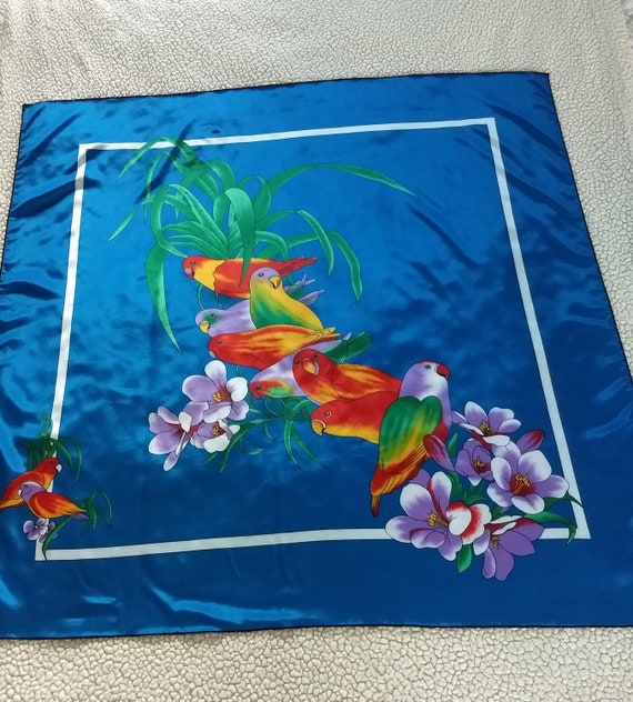 Large Royal Blue Tropical Print Square Scarf/Vibrant … - Gem