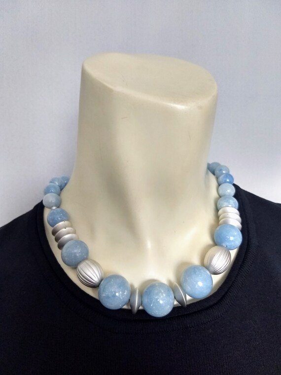 Graduated Blue Beaded Necklace/Glowing Lucite Beads N… - Gem