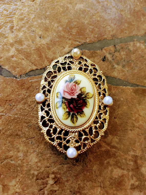 Antique Gold Victorian Rose Oval Porcelain Cabochon … - Gem