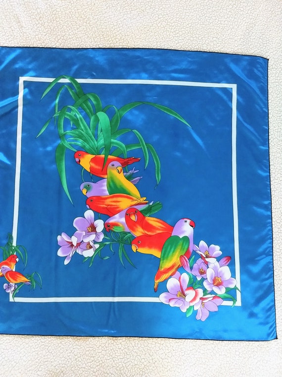 Large Royal Blue Tropical Print Square Scarf/Vibrant … - Gem