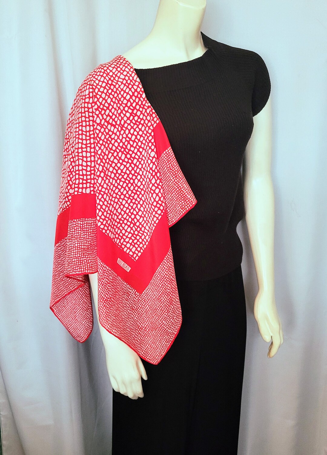 Pure SILK Vintage Big Red Scarf/bill BLASS Hand Rolled 32" Square Scarf ...