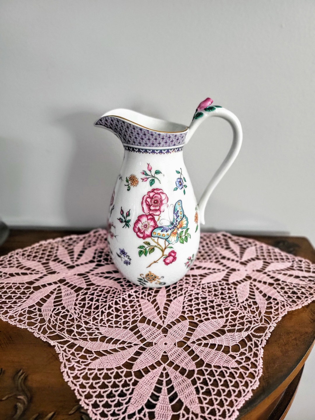 Vintage 1989 "canton Rose" Danbury Mint" Bone China Pitcher/collectible ...