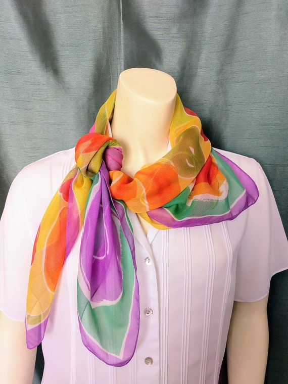 ITALIAN Big Square Scarf/Unique Modern Flowers Multic… - Gem